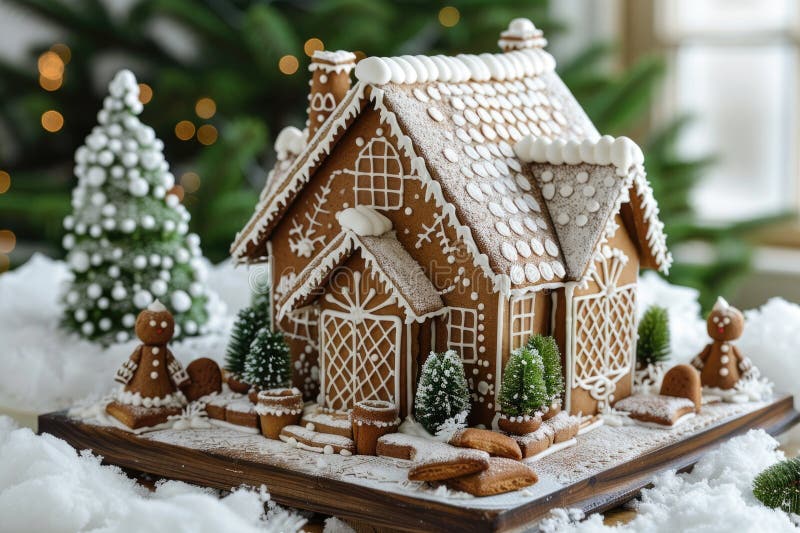 Festive Gingerbread House Decorated with Icing and Candy for Holiday ...