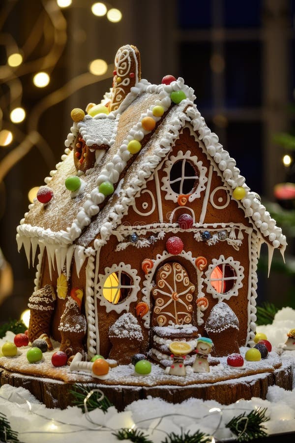 Festive Gingerbread House Decorated with Icing and Candy for Holiday ...