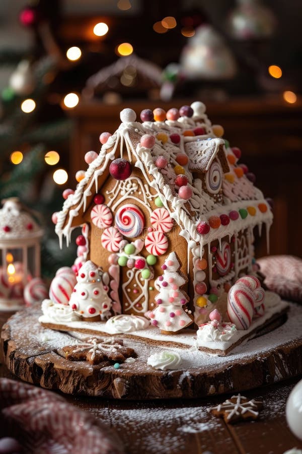 Festive Gingerbread House Decorated with Icing and Candy for Holiday ...