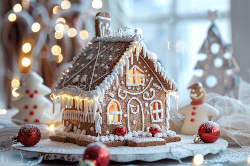 Festive Gingerbread House Decorated with Icing and Candy for Holiday ...