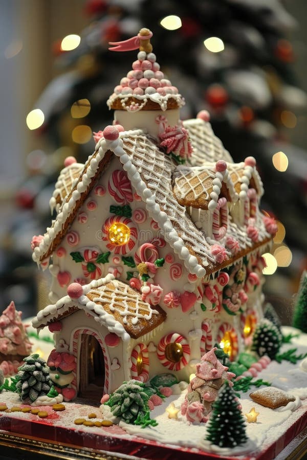Festive Gingerbread House Decorated with Icing and Candy for Holiday ...