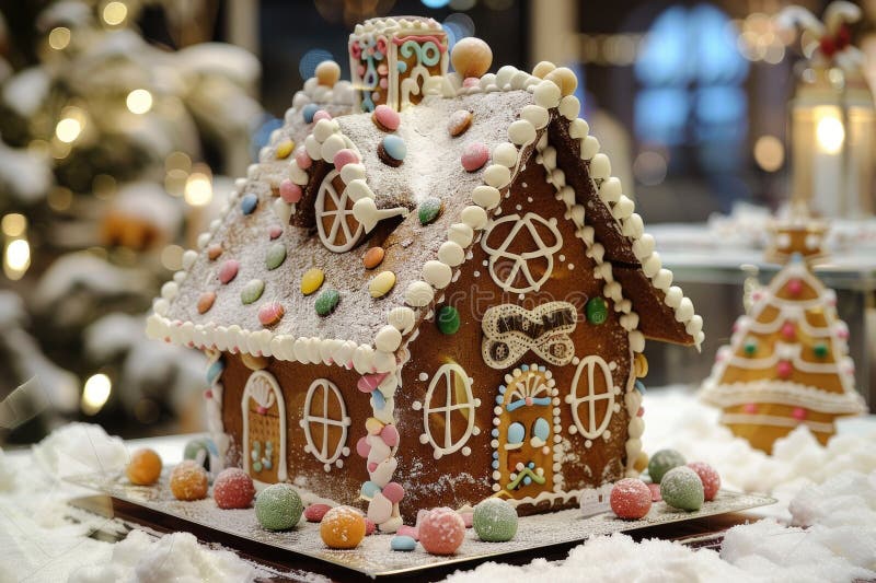 Festive Gingerbread House Decorated with Icing and Candy for Holiday ...