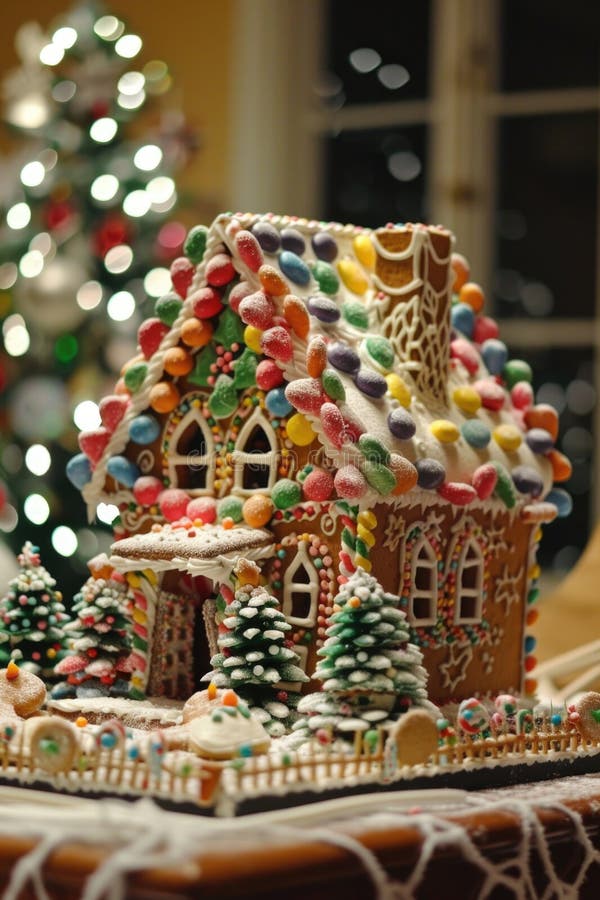 Festive Gingerbread House Decorated with Icing and Candy for Holiday ...