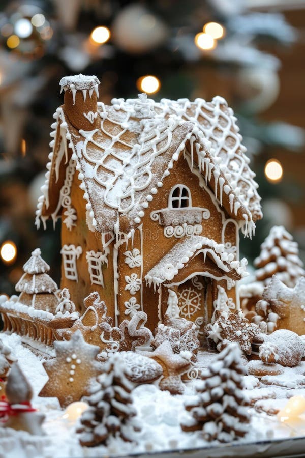 Festive Gingerbread House Decorated with Icing and Candy for Holiday ...
