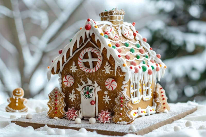 Festive Gingerbread House Decorated with Icing and Candy for Holiday ...