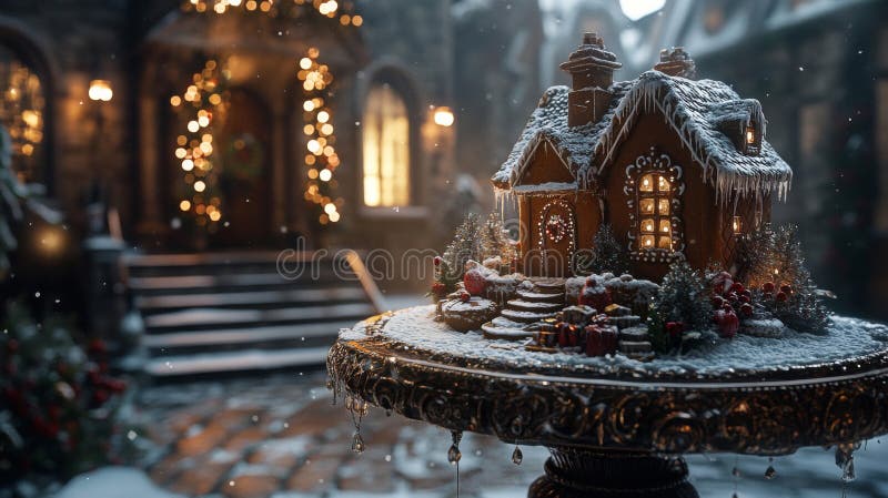 Festive Gingerbread House Winter Scene Snow Stock Illustration ...