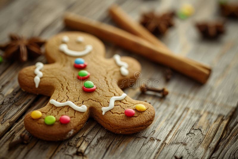 Festive Gingerbread Man Cookie with Colorful Candies Stock Illustration ...