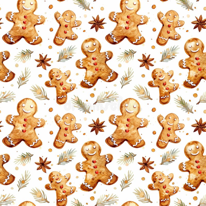 Festive Gingerbread Man Pattern with Decorative Elements for Christmas ...