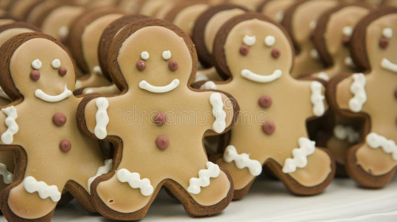 Festive Gingerbread Men Cookies in Row Stock Image - Image of figures ...