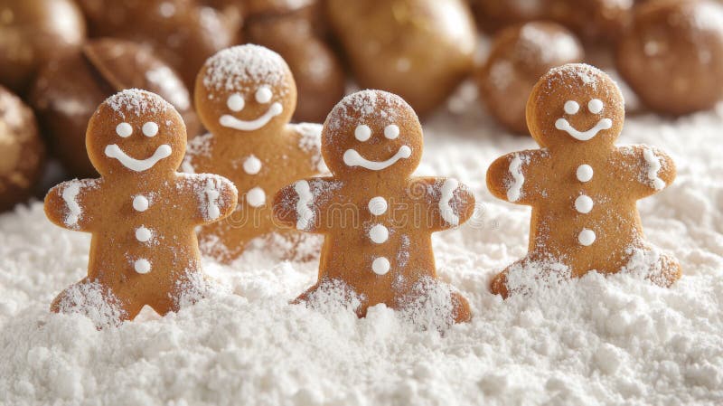 Festive Gingerbread Men Cookies in Snowy Scene Stock Illustration ...