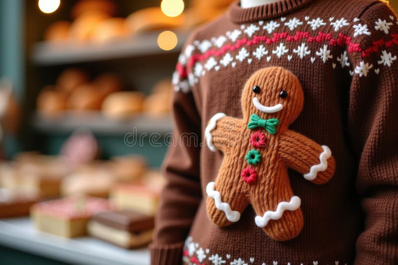 Festive Gingerbread Sweater in Cozy Bakery Setting for Holiday Cheer ...