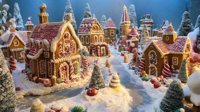 A Festive Gingerbread Village in a Winter Wonderland Stock Illustration ...