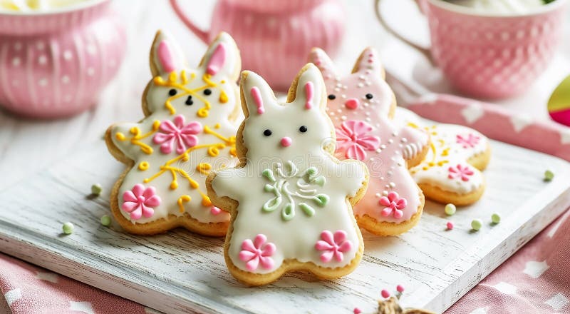 Festive Glazed Easter Cookies in the Shape of Rabbit with a Decorative ...