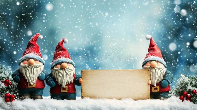 Festive Gnomes with Blank Sign and Snow Stock Image - Image of england ...