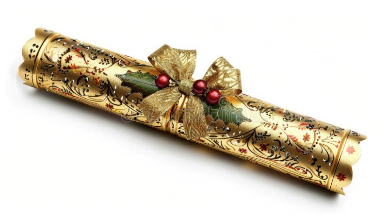 A Festive Gold Christmas Cracker with a Bow, Perfect for Holiday ...
