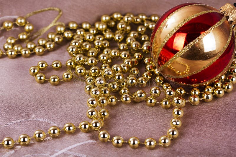 Festive Gold Christmas Decorations on Fabric Background Stock Image ...