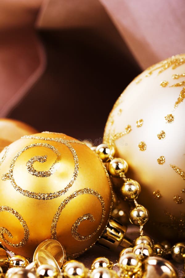 Festive Gold Christmas Decorations on Fabric Background Stock Image ...