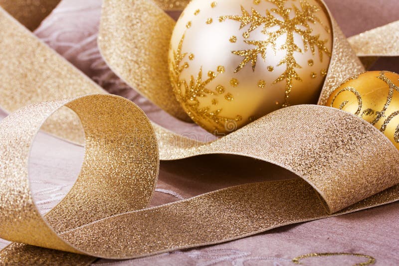 Festive Gold Christmas Decorations on Fabric Background Stock Image ...