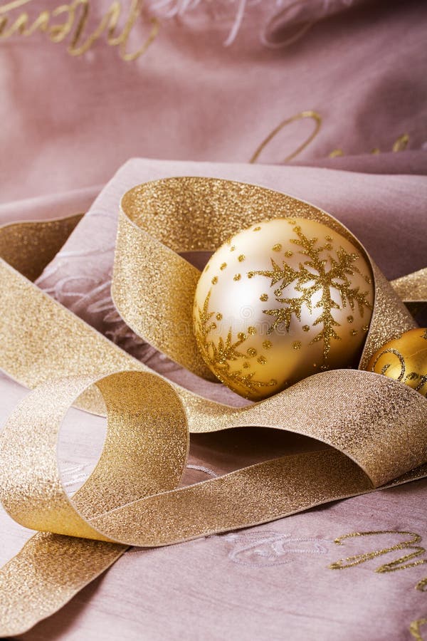 Festive Gold Christmas Decorations on Fabric Background Stock Image ...