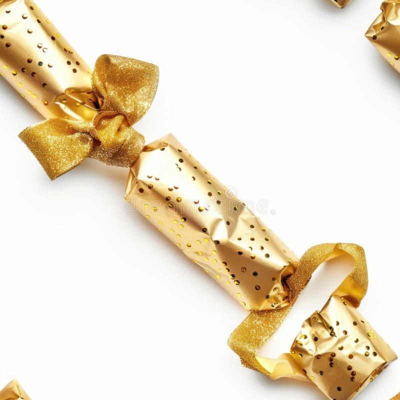 A Festive Gold Cracker with a Bow on Top. Perfect for Holiday and ...