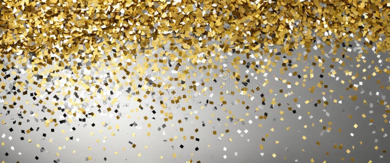 Festive Gold and Silver Confetti Falling on Shiny Metallic Background ...