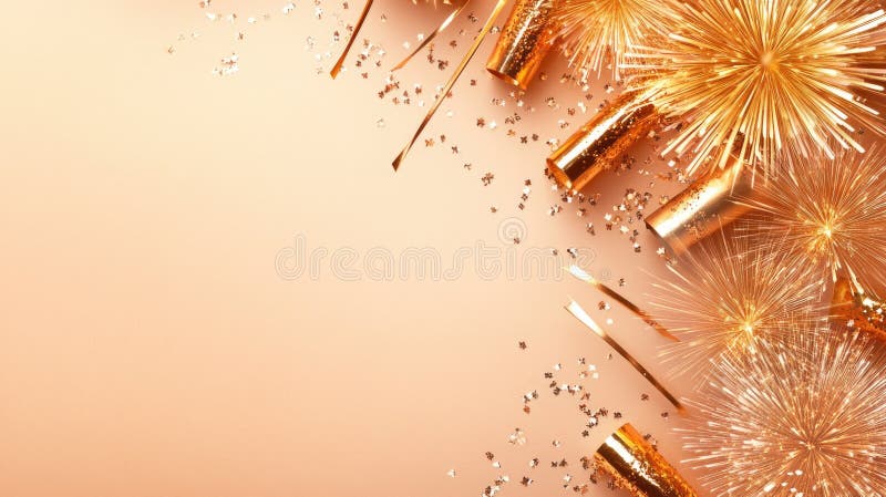 Festive Gold and Silver Fireworks with Glittering Confetti on Peach ...