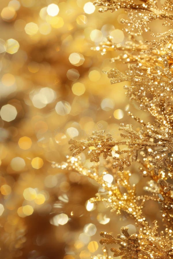 Festive Golden Decorations Sparkling Under Soft Holiday Lights on ...