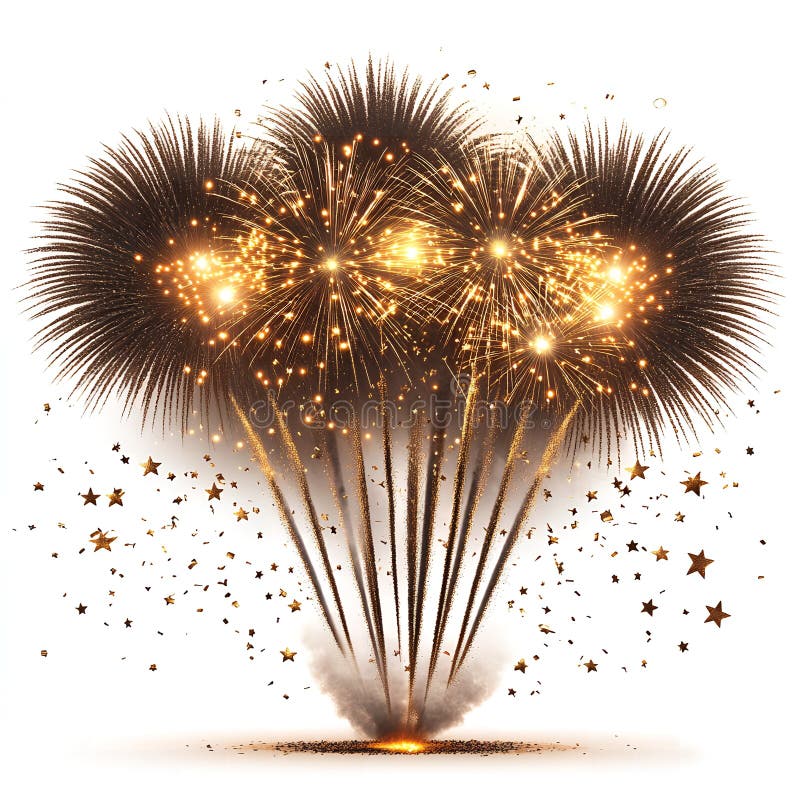Festive Golden Fireworks Display with Confetti Stars Celebration Stock ...