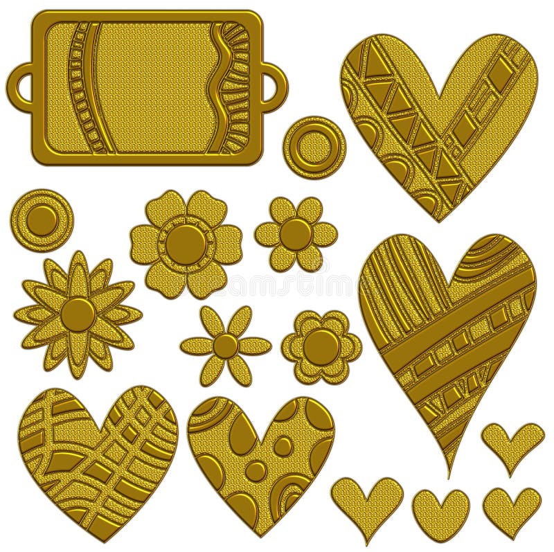 Festive Golden Hearts, Flowers and Tag Stock Illustration ...