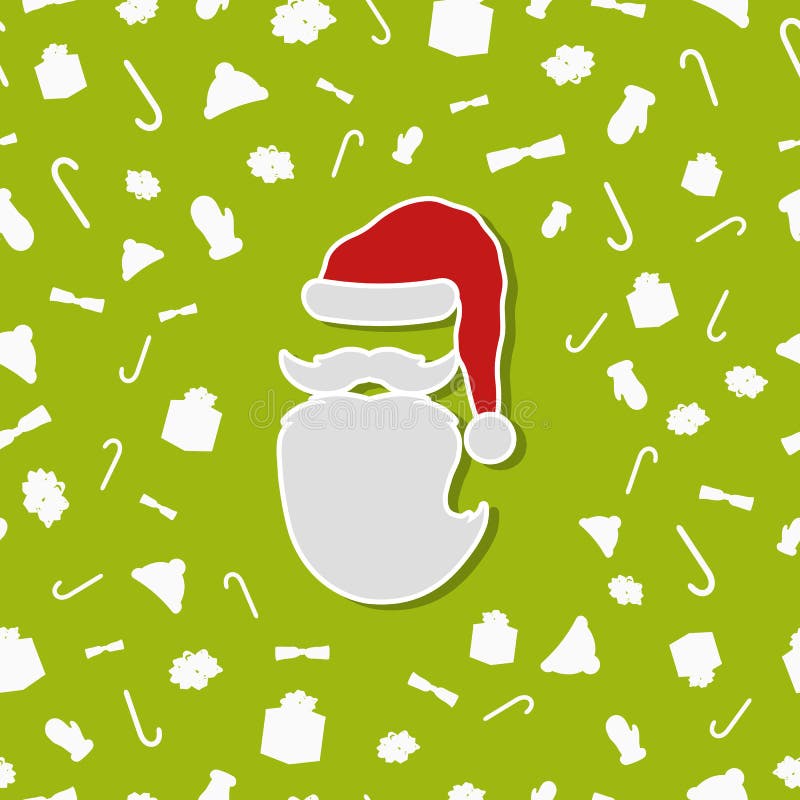Festive Green Christmas Seamless Pattern with Abstract Flat Santa Stock ...