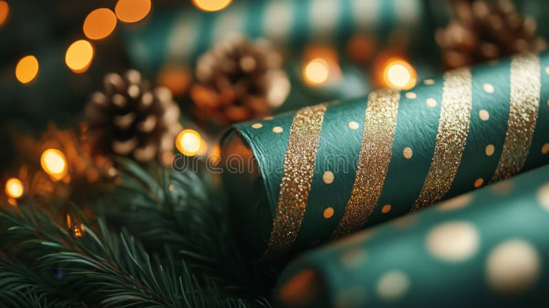 Festive Green and Gold Christmas Crackers Stock Illustration ...