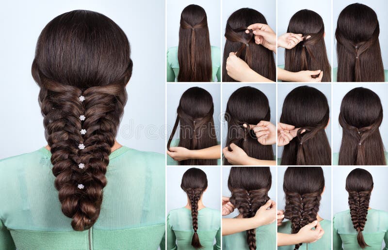 Hairstyle Festive Braid Tutorial Stock Image - Image of styling ...