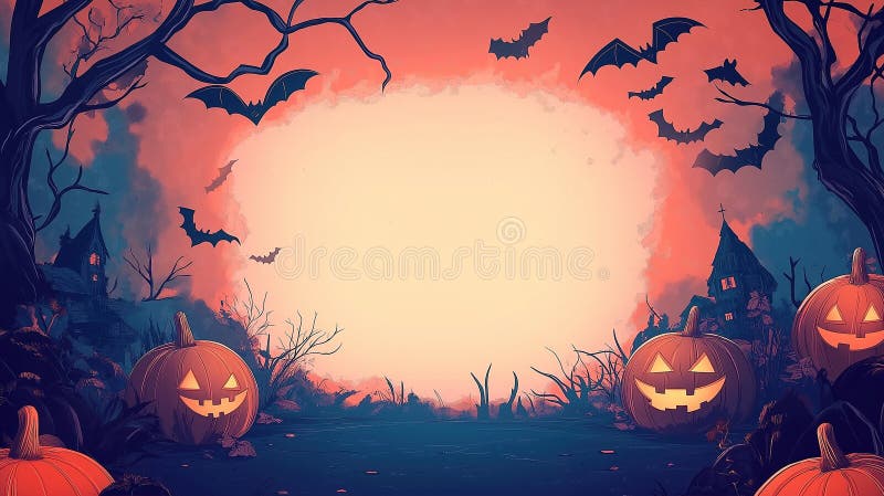 Festive Halloween Background with Pumpkins, Bats, and Room for Text or ...