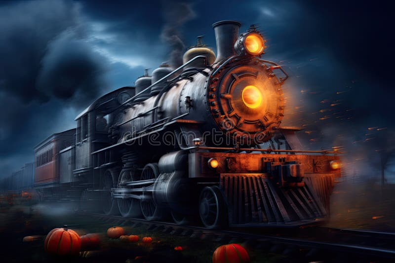 Festive Halloween Train Rides through a Pumpkin Field, in the Night ...