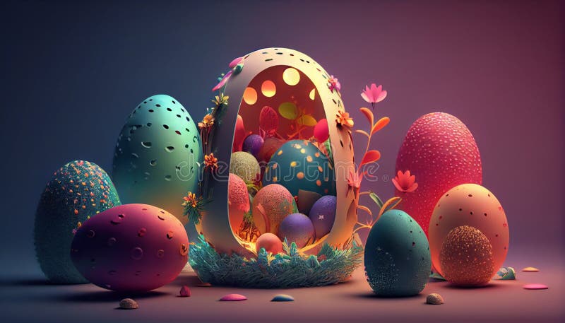 Festive Happy Easter Craft 3D Eggs Composition. Generative AI Illustration Stock Image - Image ...