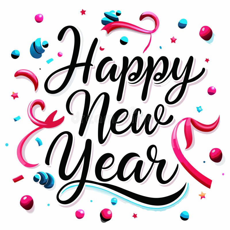 Festive Happy New Year Calligraphy with Confetti Stock Vector ...