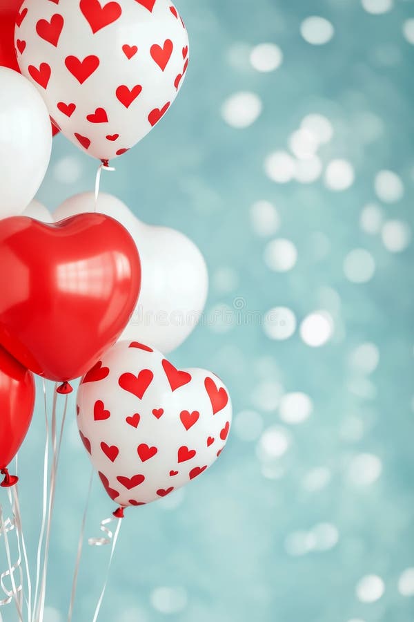 Festive Heart-shaped Balloons in Various Colors Float Against a Blue ...