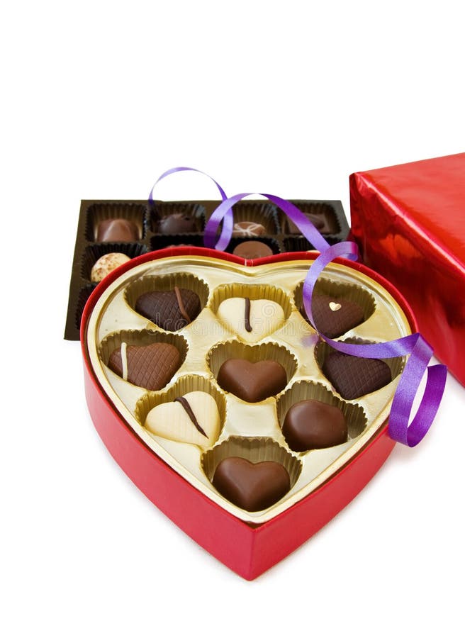 Festive Heart Shaped Box of Chocolates Stock Photo - Image of isolated ...