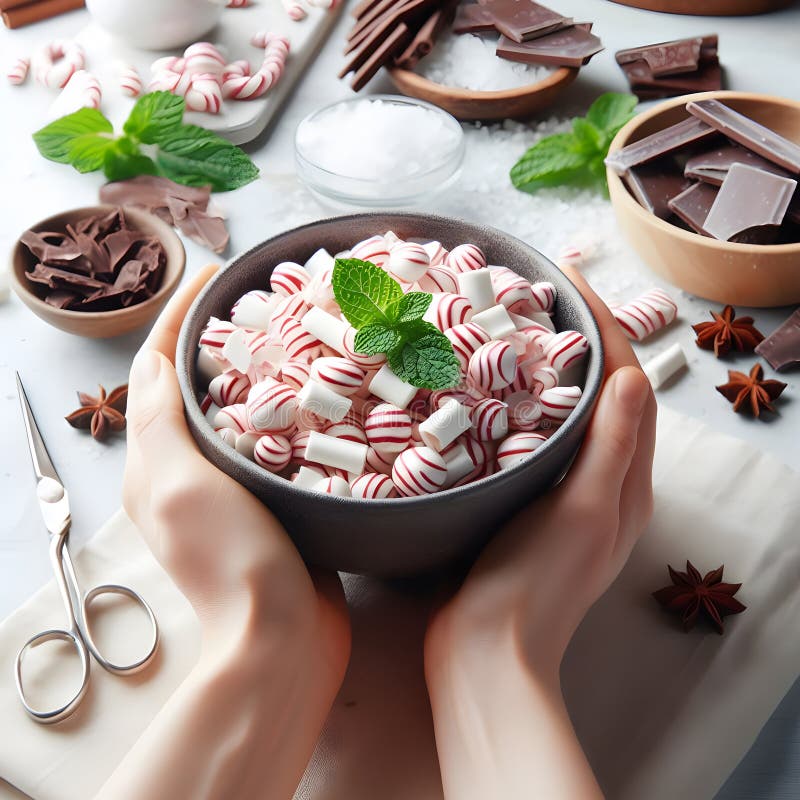 Festive Holiday Background with Peppermint Bark Decorations Ai ...