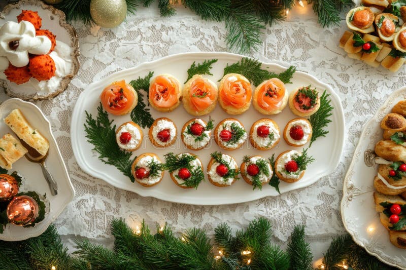 Festive Holiday Canaps, Distinctive Christmas Canapes Displayed on a ...