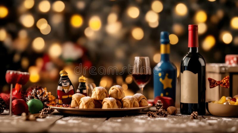 Festive Holiday Celebration with Wine and Pastries for Christmas ...