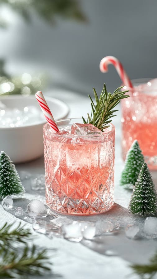 Festive Holiday Cocktail with Candy Cane and Rosemary Displayed on a ...