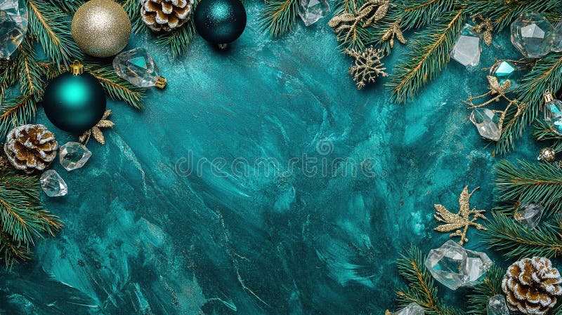 Festive Holiday Decorations on a Teal Background Featuring Ornaments ...