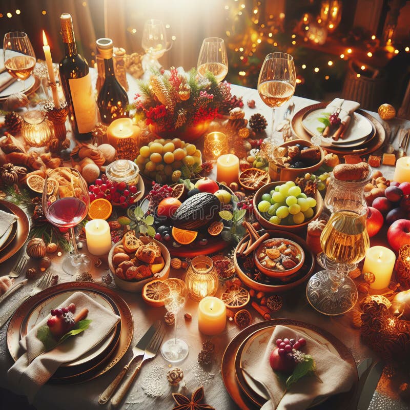 Festive Holiday Dinner Table with Candles and Decorations Stock Image ...