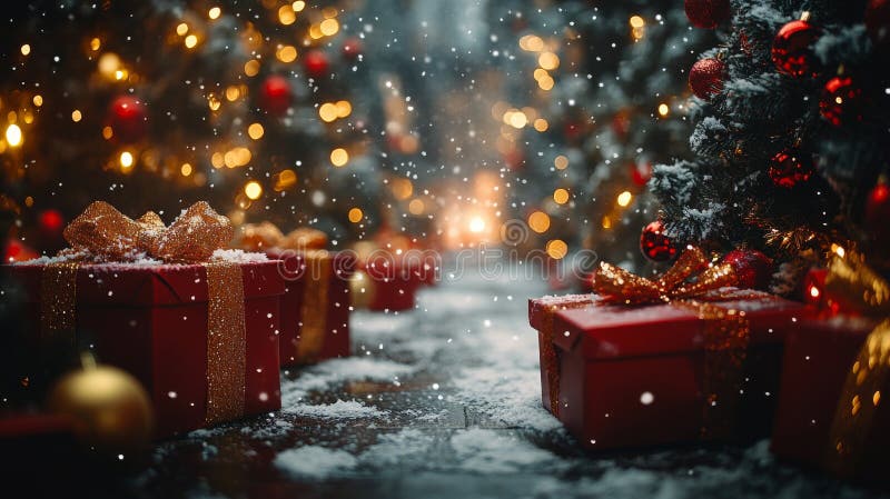 Magical Christmas Pathway Illuminated Trees Gifts Festive Lights Stock ...