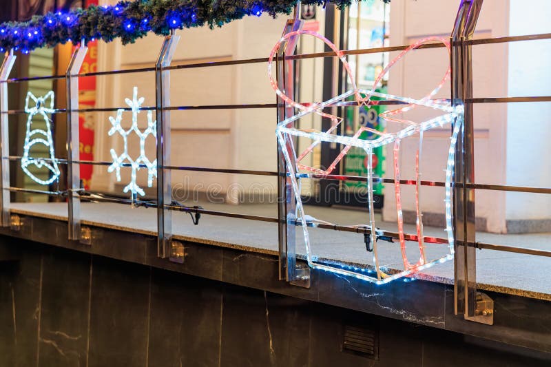 Festive Holiday Lights Decoration Urban Balcony Railing Stock Photos ...