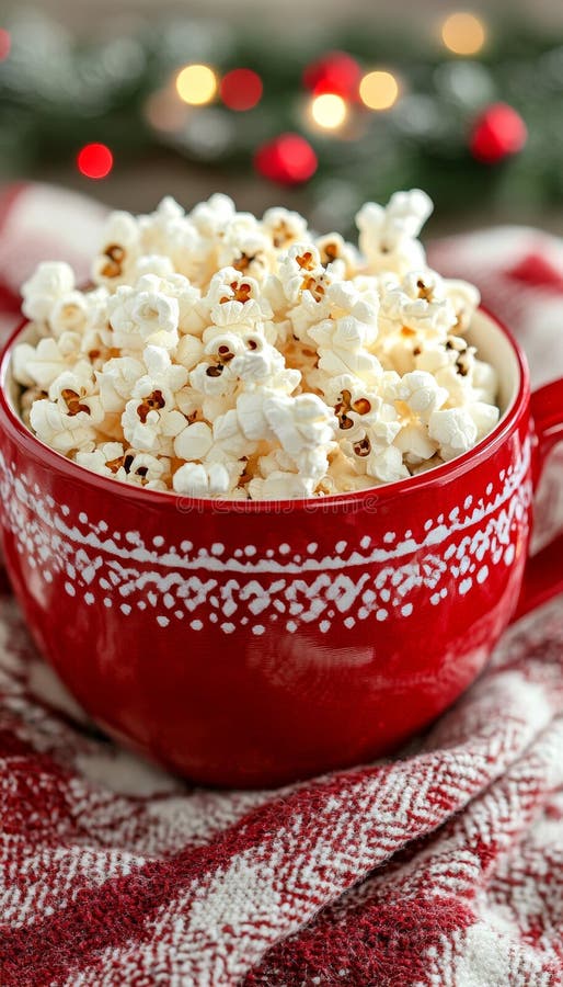 Festive Holiday Mug Overflowing with Buttery Popcorn, Red and White ...