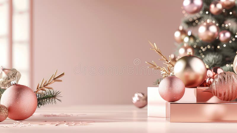 Festive Holiday Set: Pink Base with Christmas Decorations, Minimalist ...
