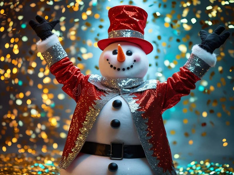 Festive Holiday Snowman with Confetti Background Stock Illustration ...