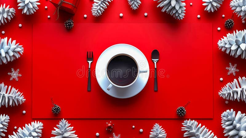 Festive Holiday Table Setting with Coffee Cup and Christmas Decorations ...